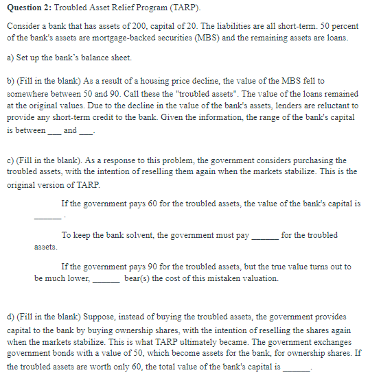Solved Question 2: Troubled Asset Relief Program (TARP). | Chegg.com