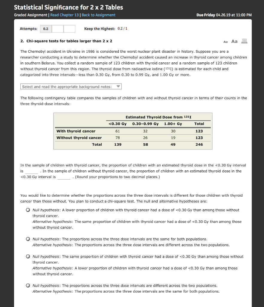 Solved Statistical Significance for 2 x 2 Tables Graded | Chegg.com