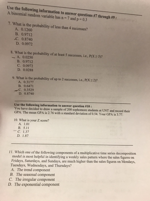 Solved Use the following information to answer questions #7 | Chegg.com