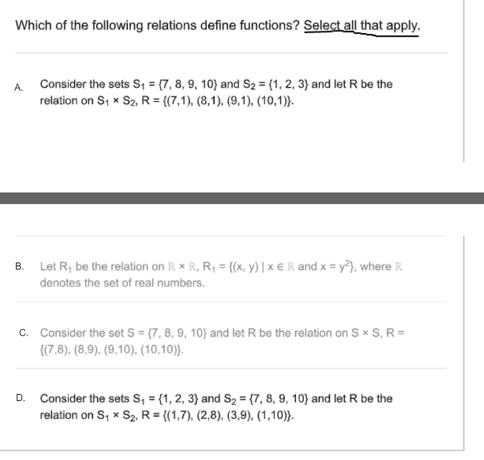 Solved Which of the following relations define functions? | Chegg.com