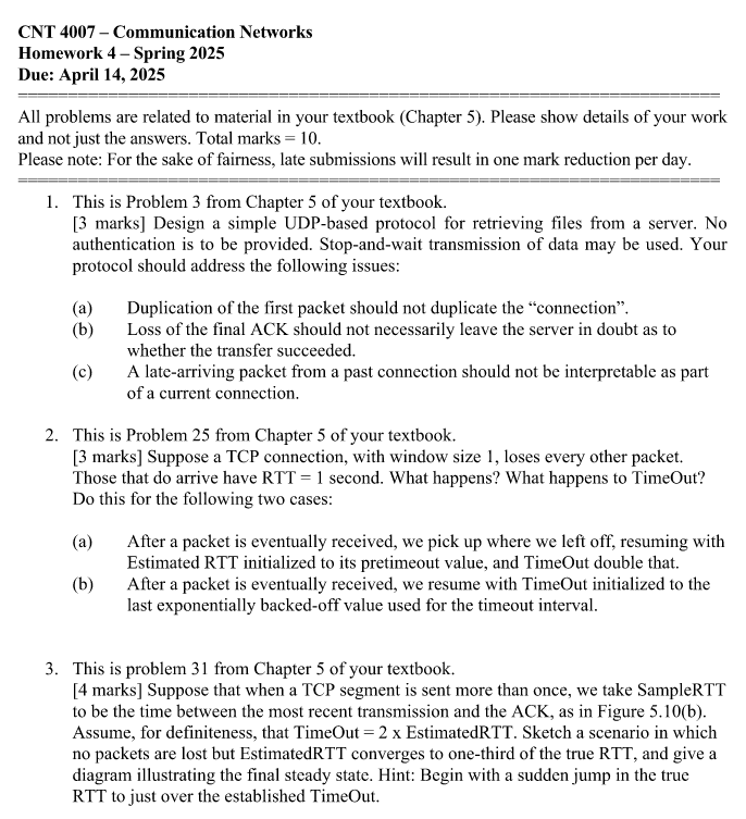 Solved CNT 4007 - ﻿Communication Networks Homework 4 - | Chegg.com
