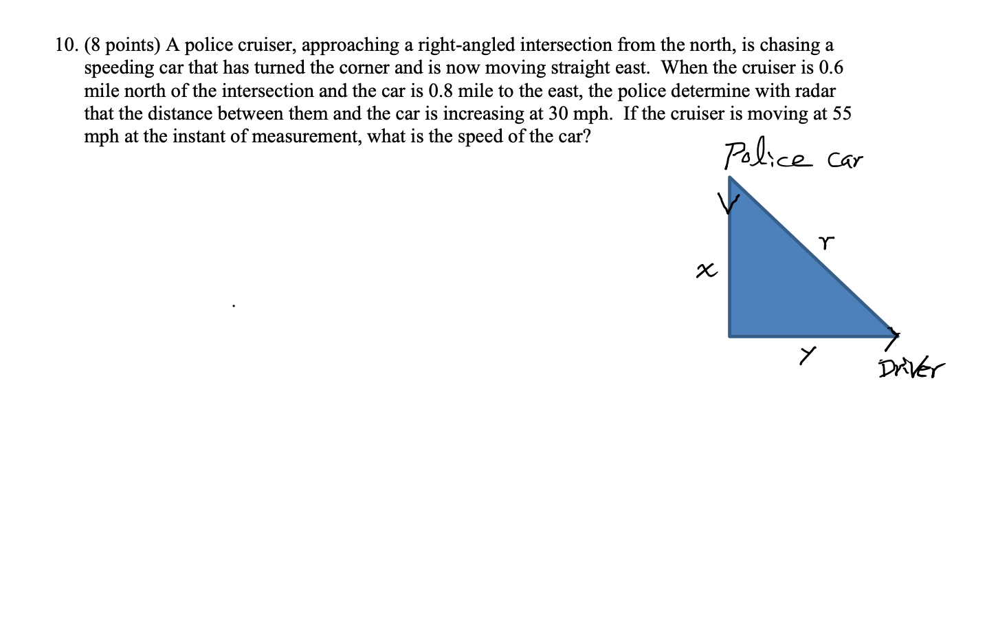 Solved 10. (8 points) A police cruiser, approaching a | Chegg.com