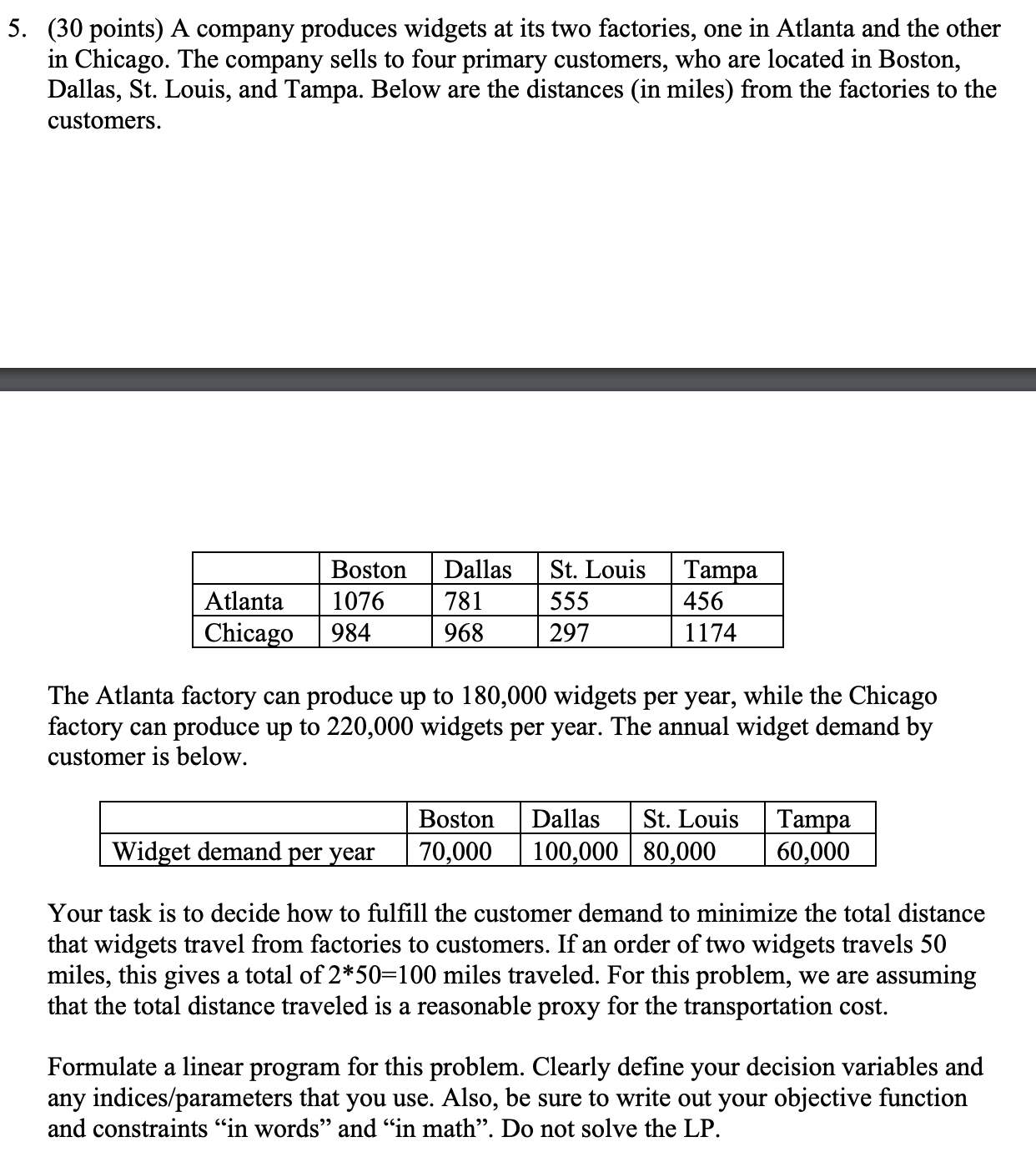Solved (30 points) A company produces widgets at its two | Chegg.com
