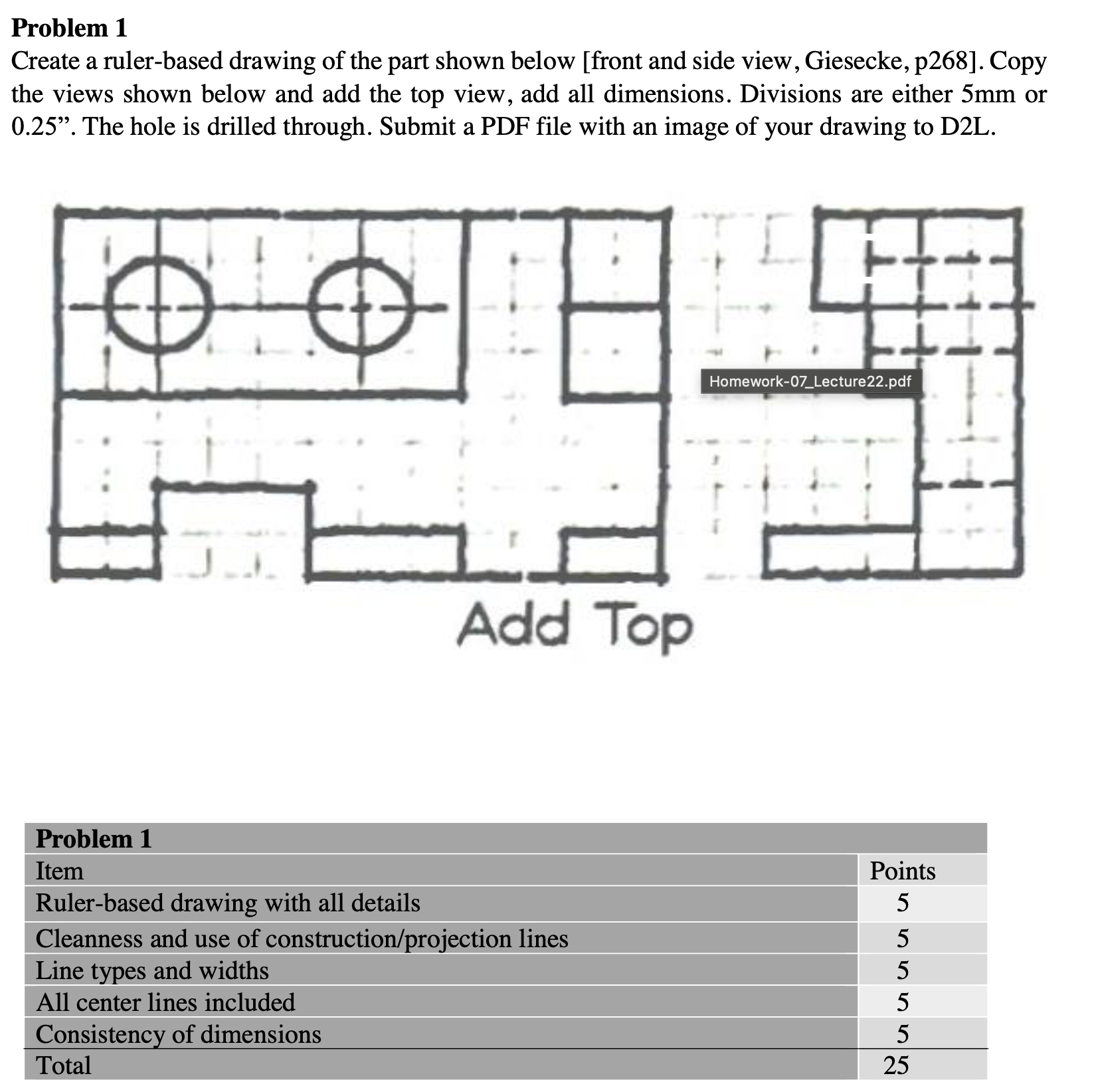 Solved Problem 1Create a ruler-based drawing of the part | Chegg.com