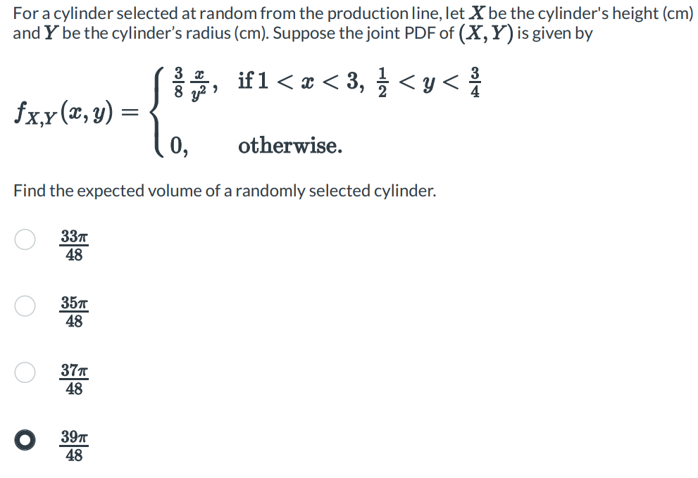 Solved For a cylinder selected at random from the production | Chegg.com