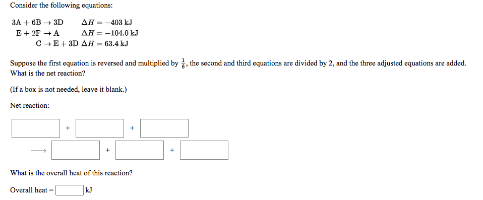 Solved Consider The Following Equations: 3a + 6b + 3d Ah = 