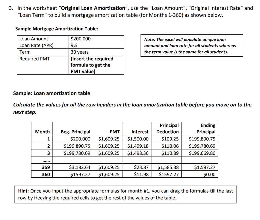 3. In the worksheet "Original Loan Amortization", use | Chegg.com