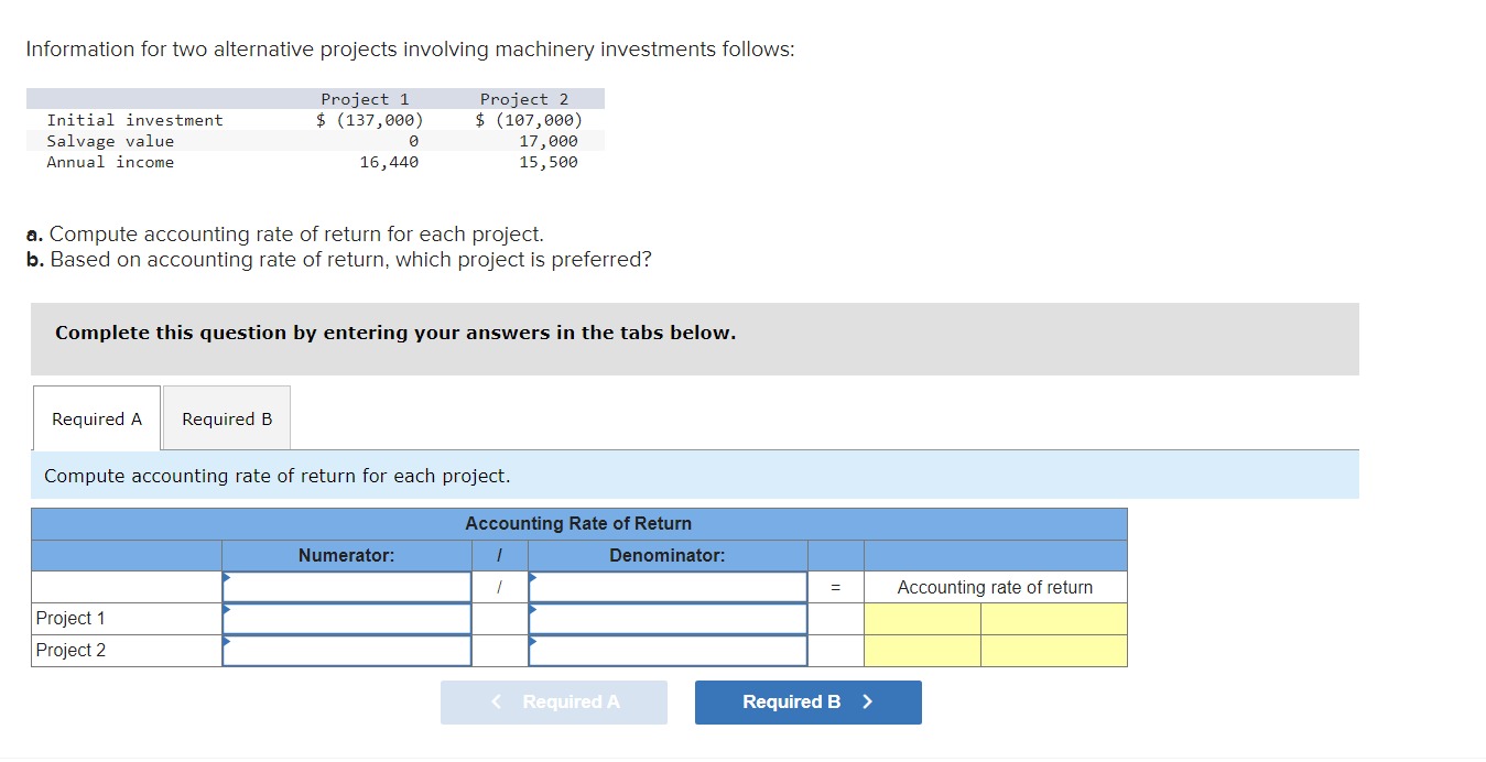 Solved Information for two alternative projects involving | Chegg.com