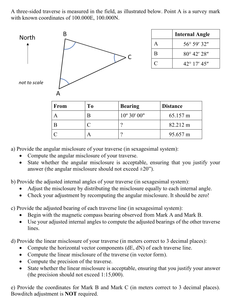Solved A three-sided traverse is measured in the field, as | Chegg.com