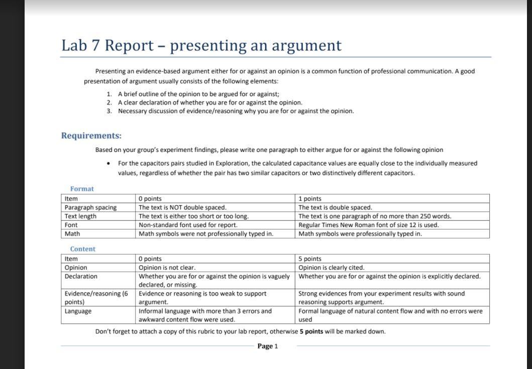 Lab 7 Report - presenting an argument Presenting an | Chegg.com