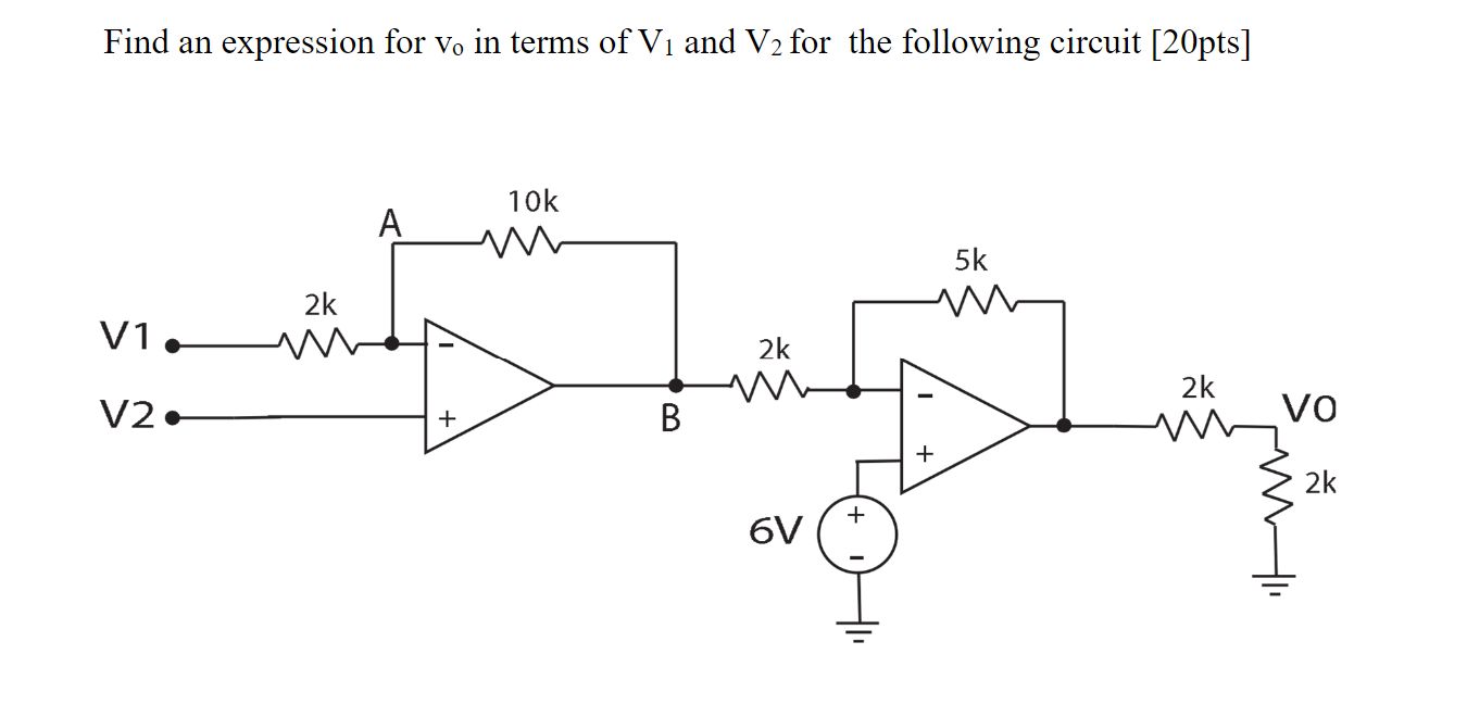 Solved Find an expression for v0 in terms of V1 and V2 for | Chegg.com