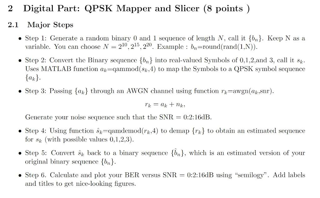 Solved 2 Digital Part: QPSK Mapper and Slicer (8 points ) | Chegg.com