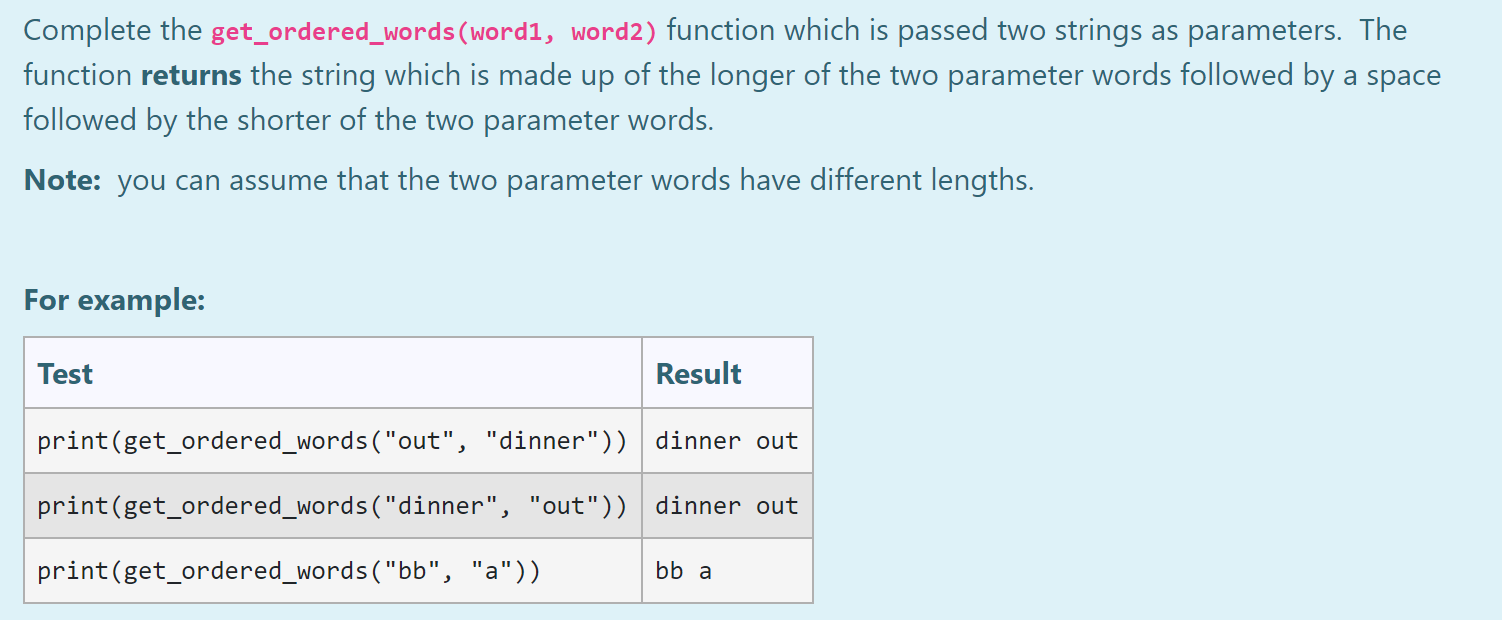 Solved Complete the get_ordered_words (word), word2) | Chegg.com