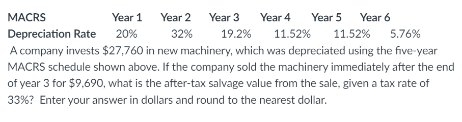 Solved MACRS Year 1 Year 2 Year 3 Year 4 Year 5 Year 6 | Chegg.com