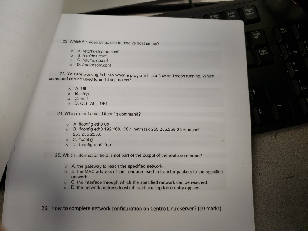 Solved Scr Lock Num Lock 22. Which file does Linux use to | Chegg.com