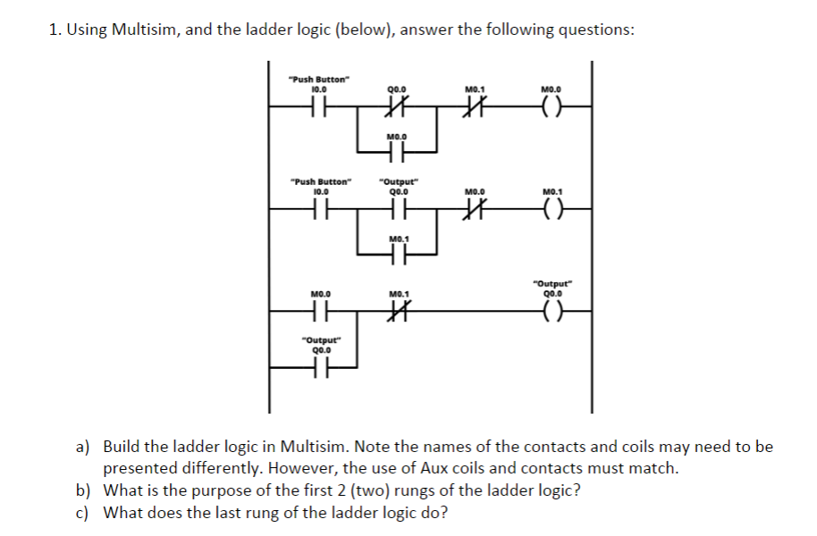 Solved 1. Using Multisim, and the ladder logic (below), | Chegg.com