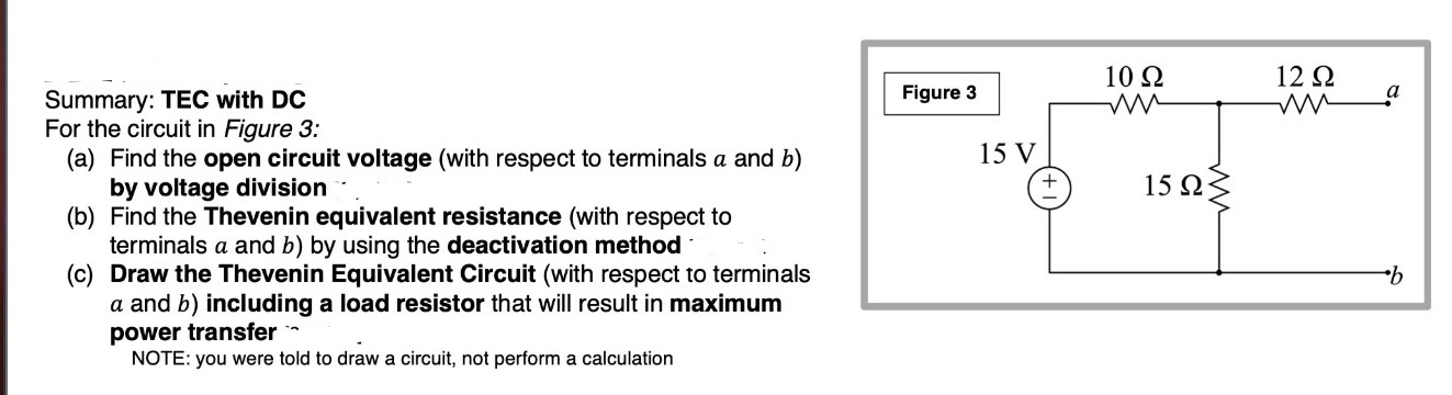 Solved 15 V 1503 Summary: TEC with DC For the circuit in | Chegg.com
