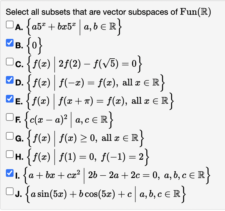 Solved Select all subsets that are vector subspaces of | Chegg.com