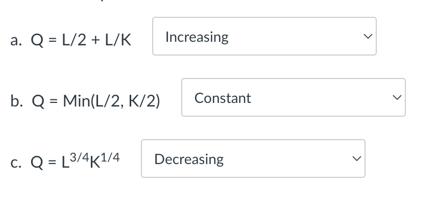 Solved determine whether it exhibits increasing, constant, | Chegg.com