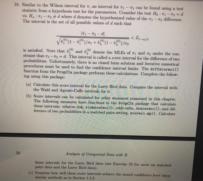 24. Similar to the wilson interval for π, an interval | Chegg.com