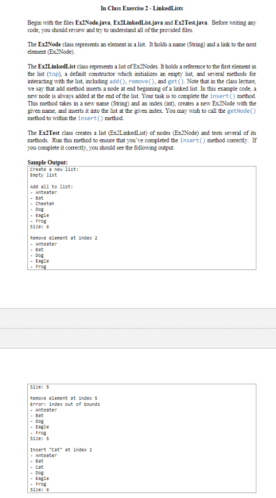 In Class Exercise 2 - LinkedLists Begin with the | Chegg.com