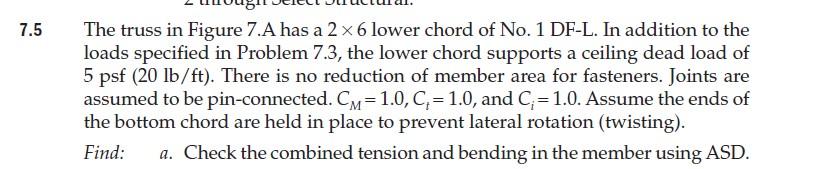 Solved The truss in Figure 7.A has a 2×6 lower chord of No. | Chegg.com