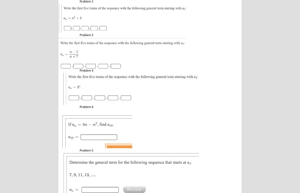Solved Problem 1 Write the first tive terms of the sequence | Chegg.com