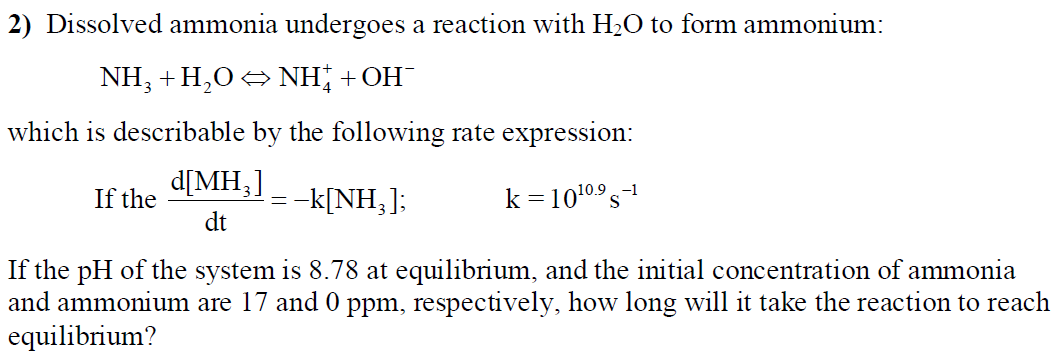 Solved 2) Dissolved ammonia undergoes a reaction with H2O to | Chegg.com