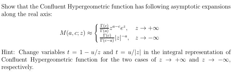 Show That The Confluent Hypergeometric Function Has