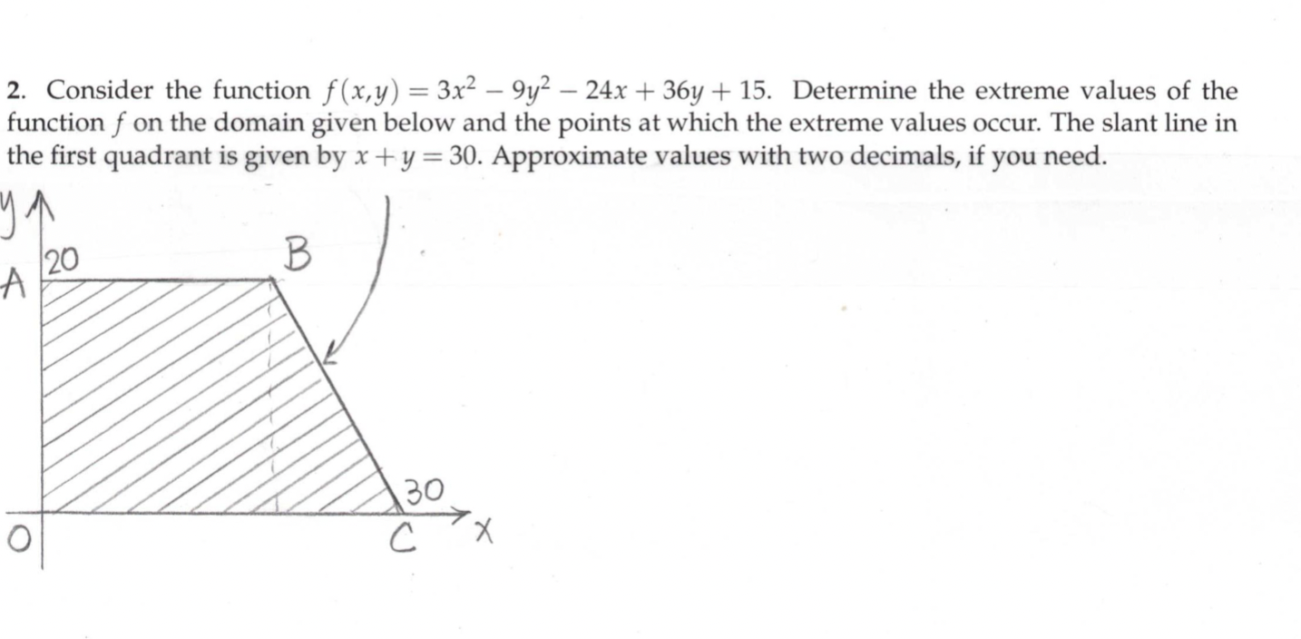 Solved 2. Consider the function f(x,y)=3x2−9y2−24x+36y+15. | Chegg.com