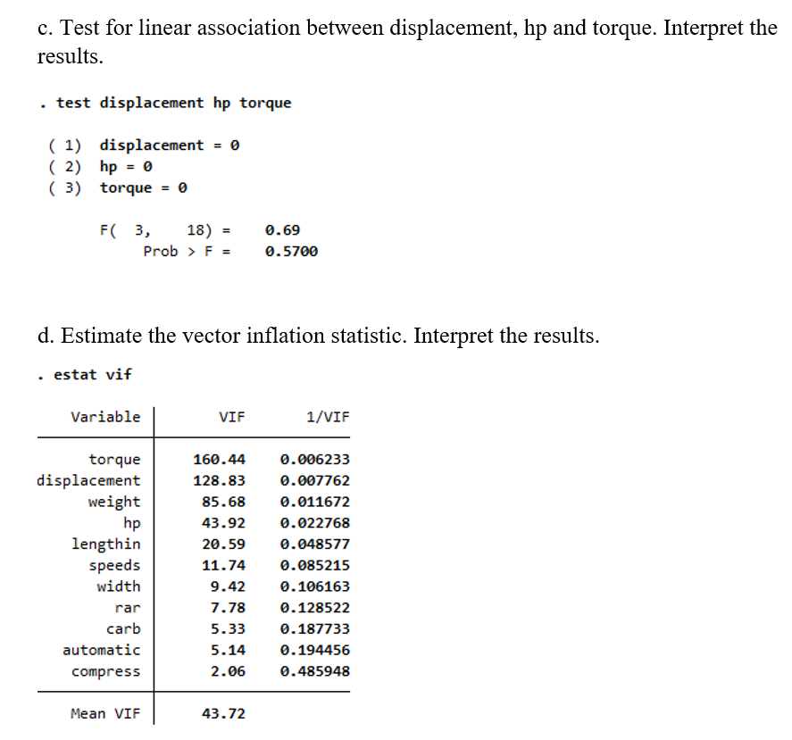 Solved a. Regress the variable MPG on all the variables in | Chegg.com