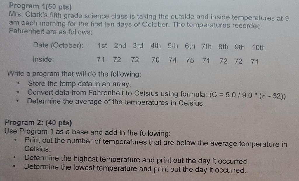 Solved Program 1(50 pts ) Mrs. Clark's fifth grade science | Chegg.com