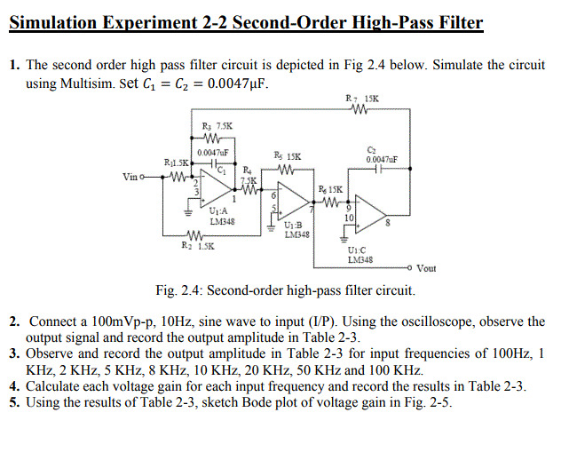 Solved 1. The second order high pass filter circuit is | Chegg.com