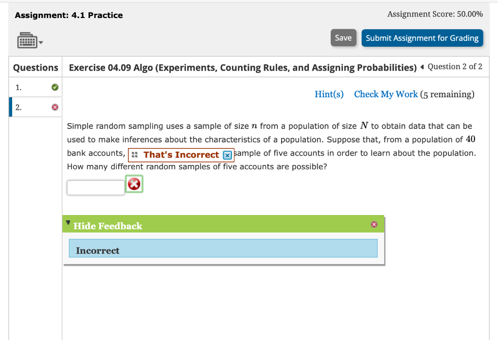 Solved Assignment: 4.1 Practice Assignment Score: 50.00% | Chegg.com