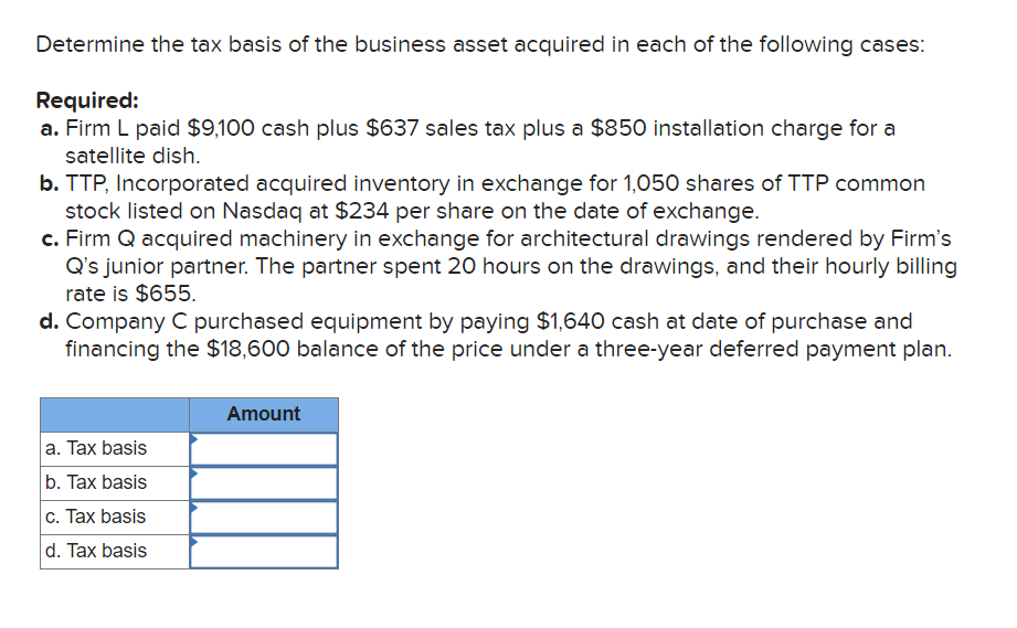 Solved Determine the tax basis of the business asset | Chegg.com