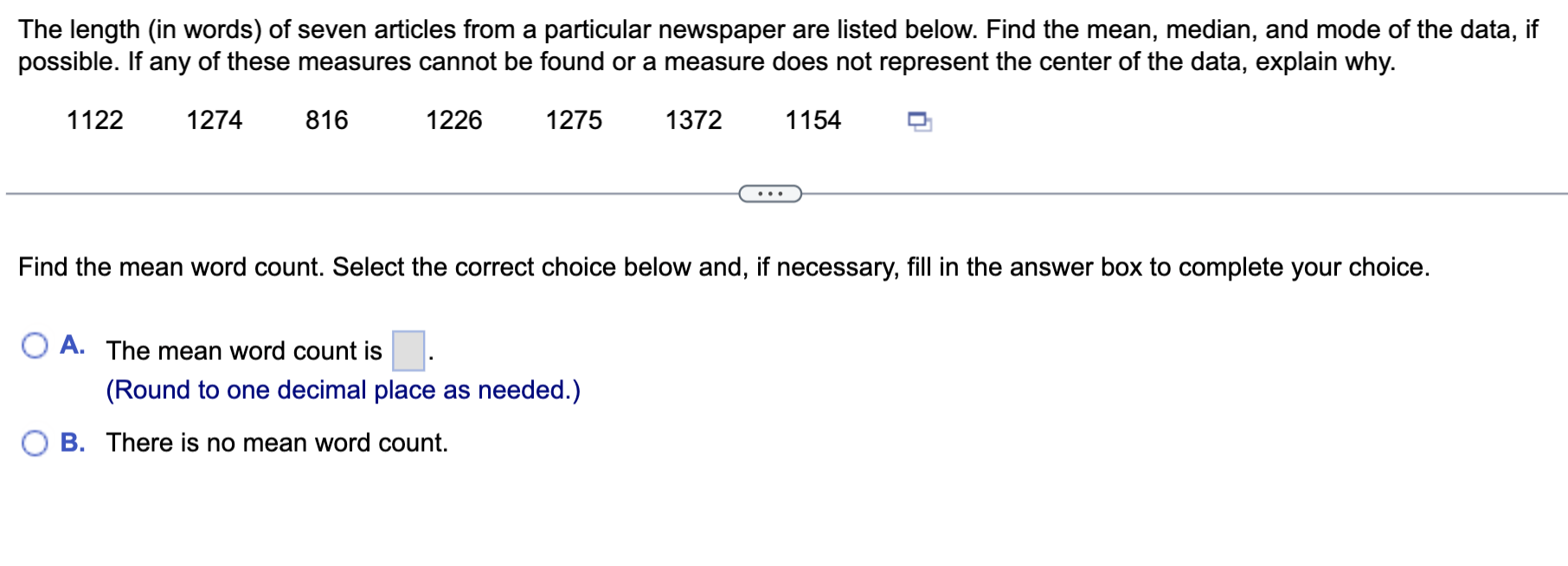 Solved The length (in words) of seven articles from a | Chegg.com