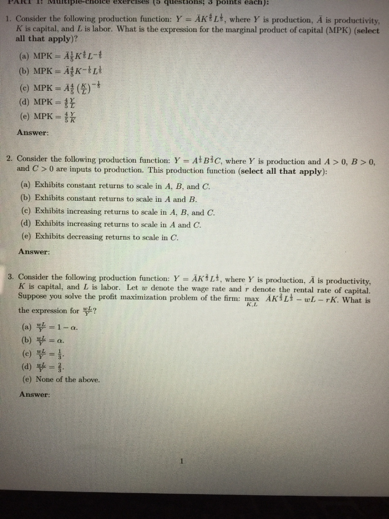 Solved 1: Multiple-choice exer (5 questions; 3 points each): | Chegg.com