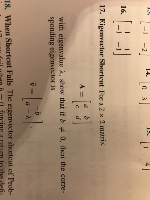 Solved Eigenvector Shortcut For a 2 times2 matrix A = [a b | Chegg.com