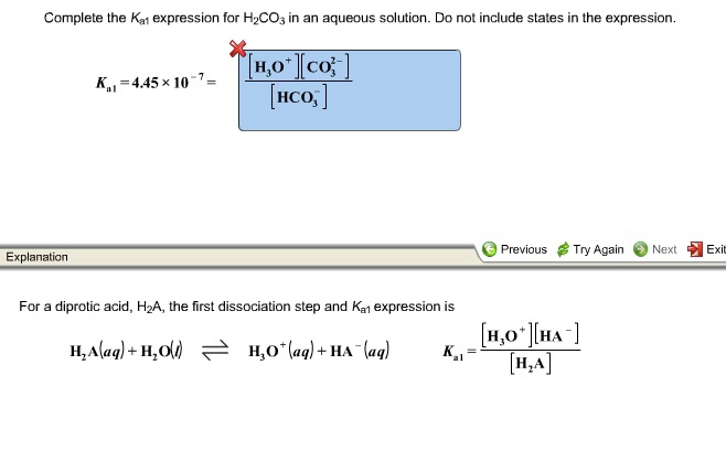 Solved Complete the Ka1 expression for H2CO3 in an aqueous | Chegg.com