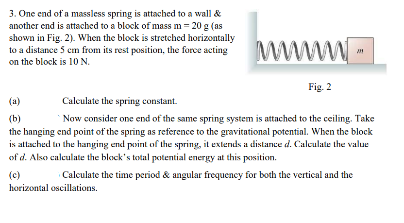 Solved 3. One end of a massless spring is attached to a wall | Chegg.com