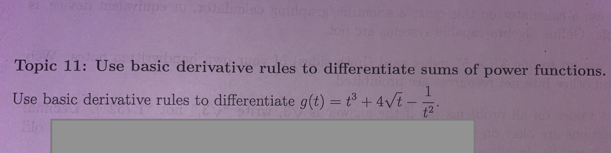 Solved Topic 11: Use basic derivative rules to differentiate | Chegg.com