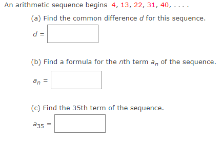 Solved An arithmetic sequence begins 4, 13, 22, 31, 40,.... | Chegg.com