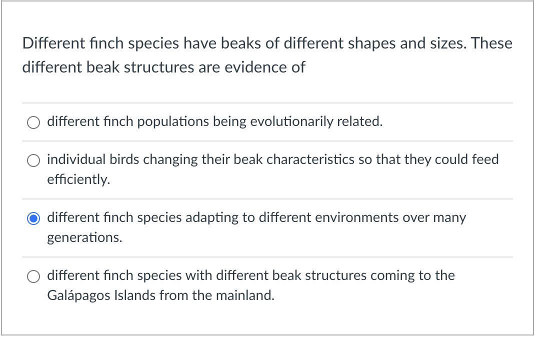 Solved Different finch species have beaks of different | Chegg.com