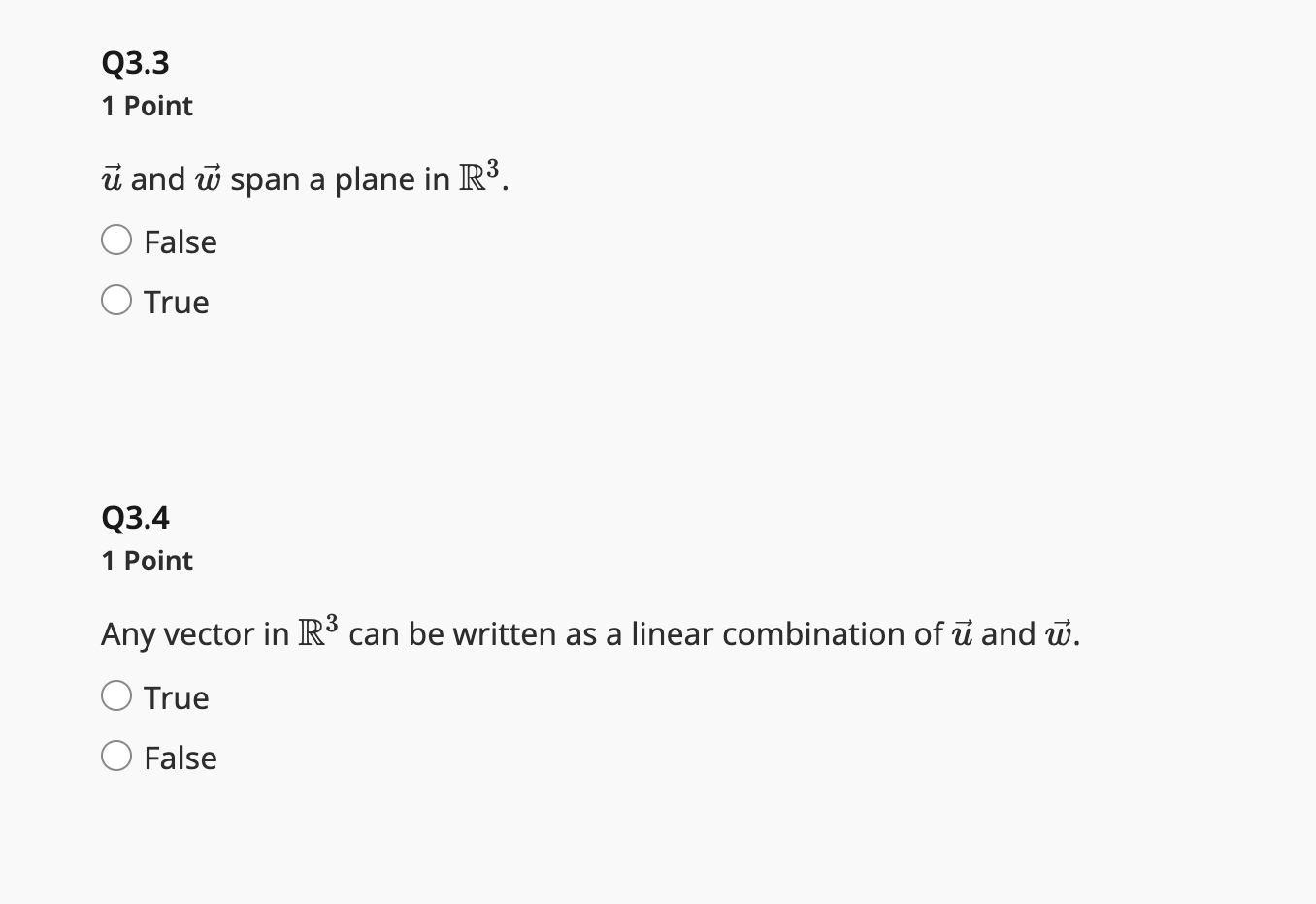 Solved Q3 4 Points Consider the two vectors below u=⎝⎛−130⎠⎞ | Chegg.com