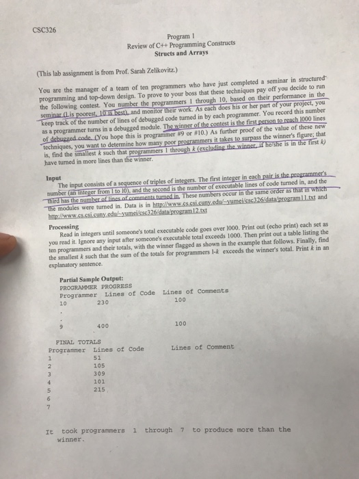 Solved CSC326 Program I Review of C++Programming Constructs | Chegg.com