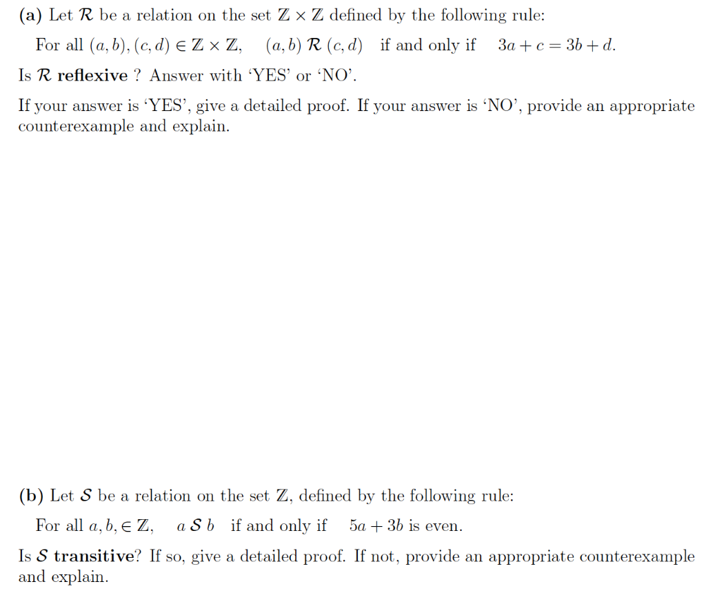 Solved (a) Let R be a relation on the set Z Z defined by the | Chegg.com