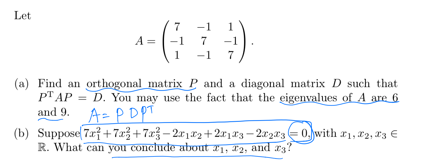 Solved Let A= 77 -1 11 -1 7 -1]. 11 -1 7 ) (a) Find an | Chegg.com