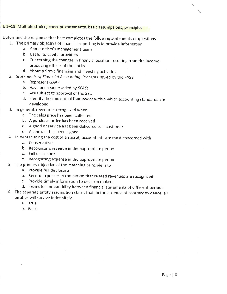 Solved E 1 15 Multiple Choice Concept Statements Basic 1064