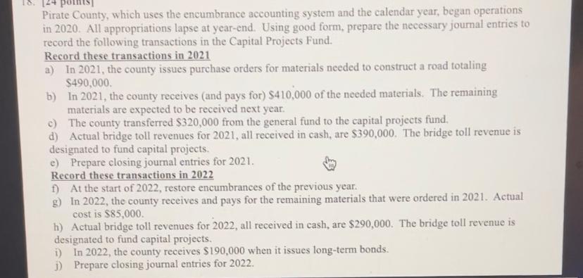 Solved oints! Pirate County, which uses the encumbrance | Chegg.com