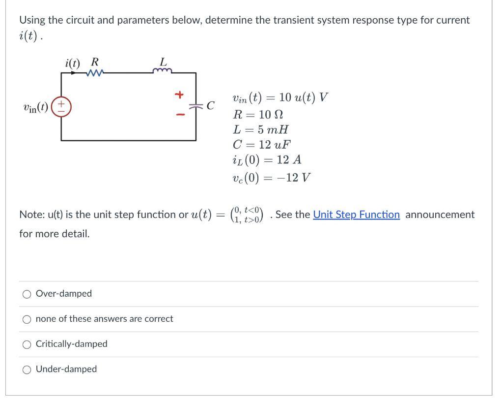 Solved Using the circuit and parameters below, determine the | Chegg.com